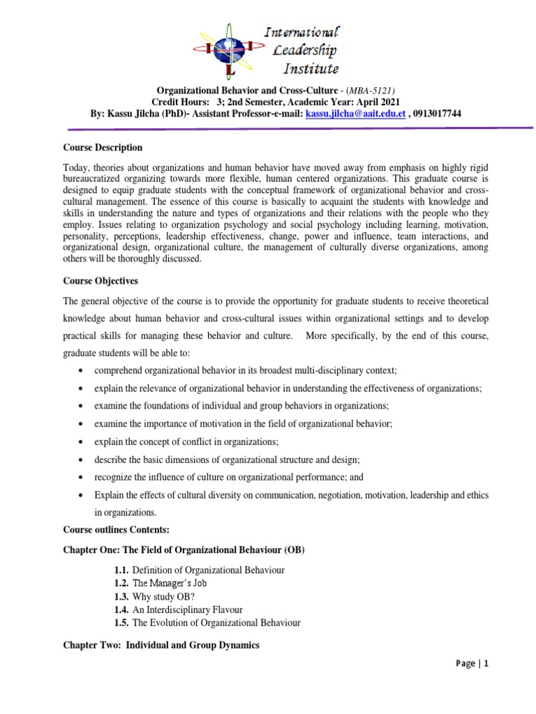 OBCC MBA-5121 Course Outline | PDF | Organizational Behavior | Motivational