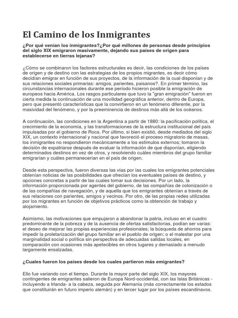 El Camino de Los Inmigrantes | PDF | Migración humana | Inmigración