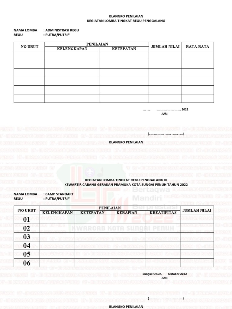 Blangko Penilaian | PDF