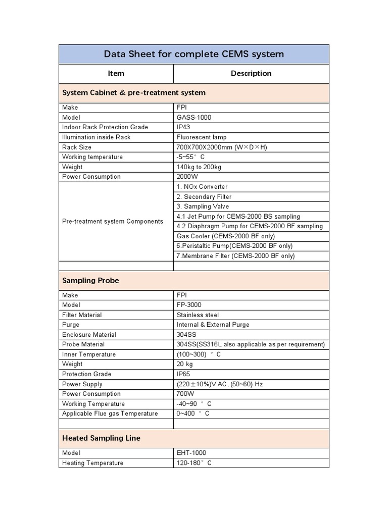 CEMS-2000BF Datasheet | PDF | Flow Measurement | Pump