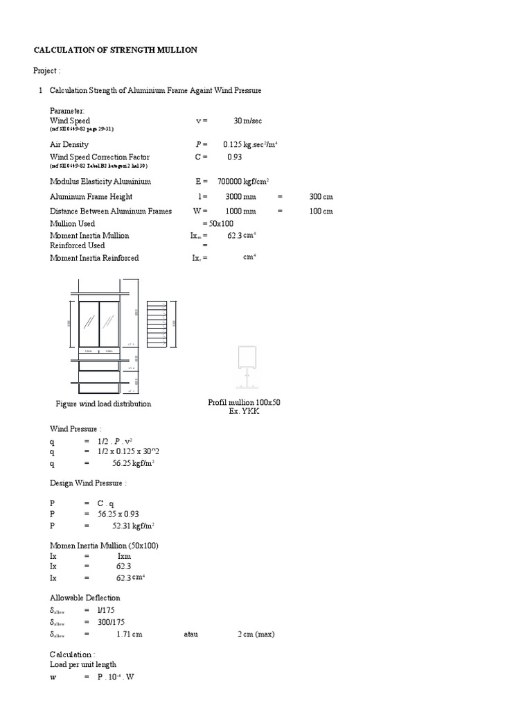 Calculation of Strength of an Aluminum Mullion Against Wind Pressure | PDF | Classical Mechanics ...