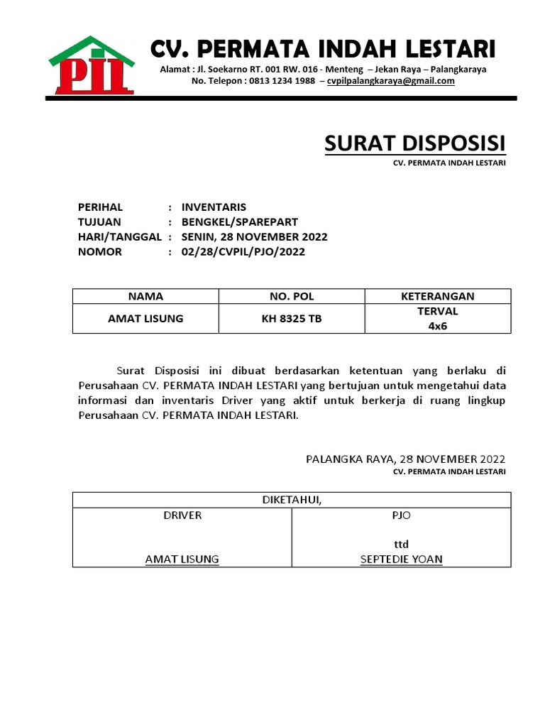 Surat Disposisi - Inventaris - Amat Lisung | PDF