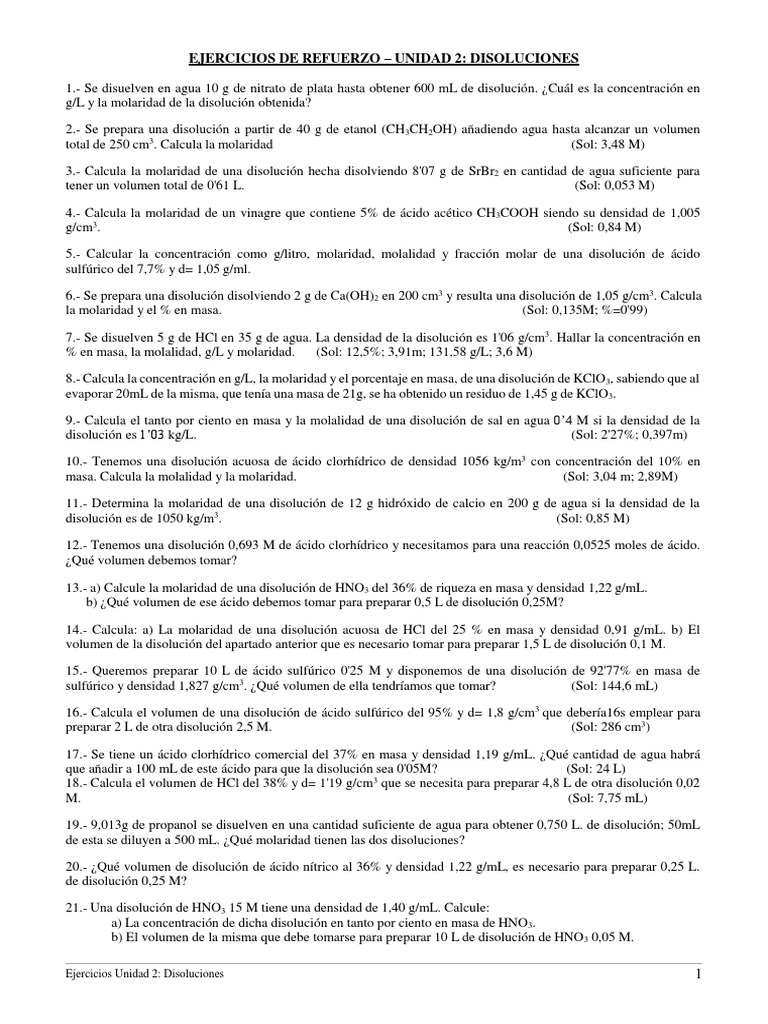 Tema 2 Ejercicios | Descargar gratis PDF | Concentración | Mole (Unidad)