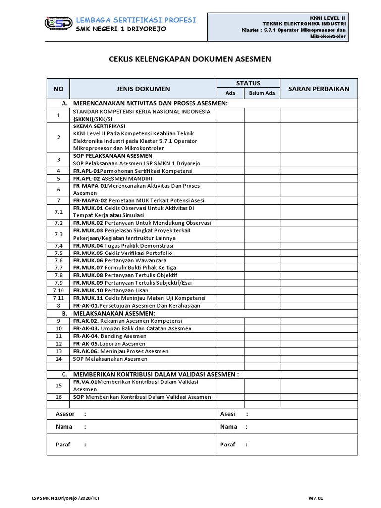Ceklis Asesmen Sertifikasi Teknik Elektronika | PDF