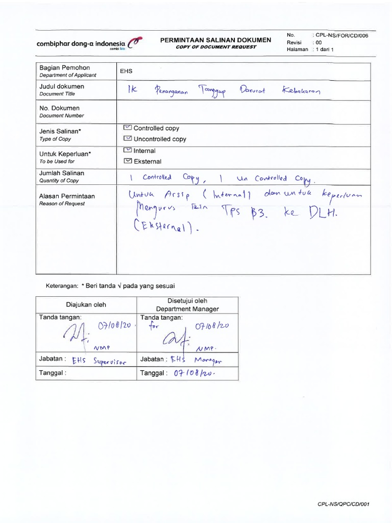 Permintaan Dokumen Salinan EHS | PDF
