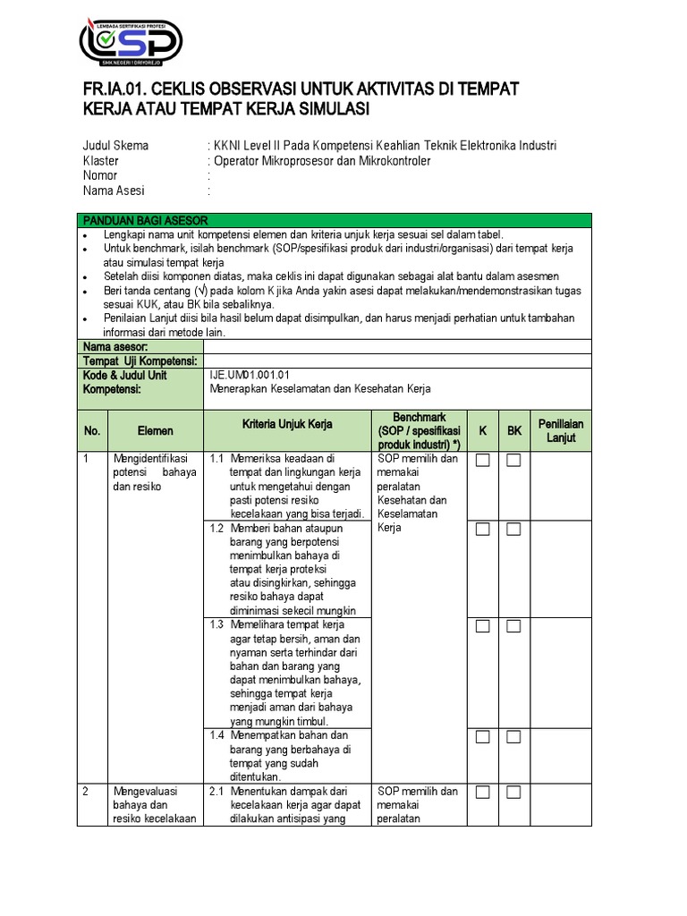 5 - Fr. Ia.01 Ceklis Observasi | PDF
