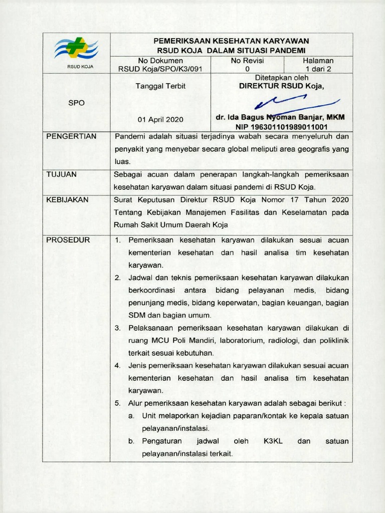 Pemeriksaan Kesehatan Karyawan Rsud Koja Dalam Situasi Pandemi | PDF
