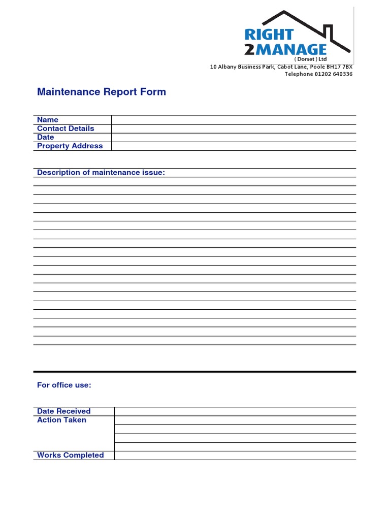 Maintenance Report Form | PDF