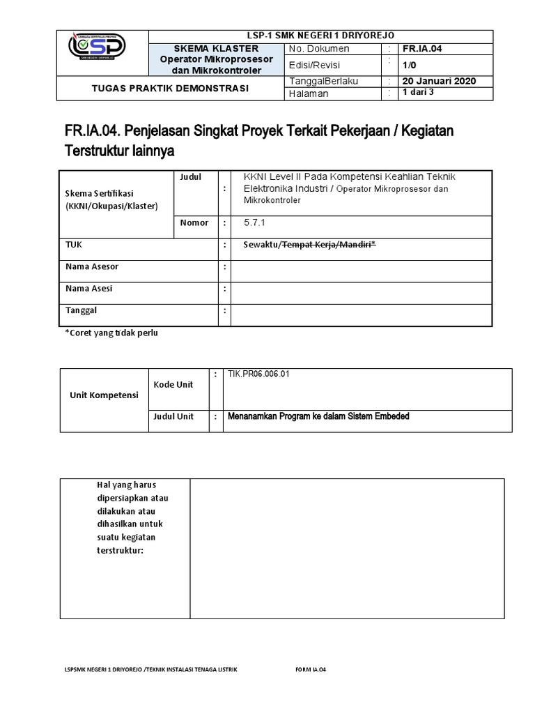 FR. IA. 04 Penjelasan Singkat Proyek (CLASTER 1) | PDF