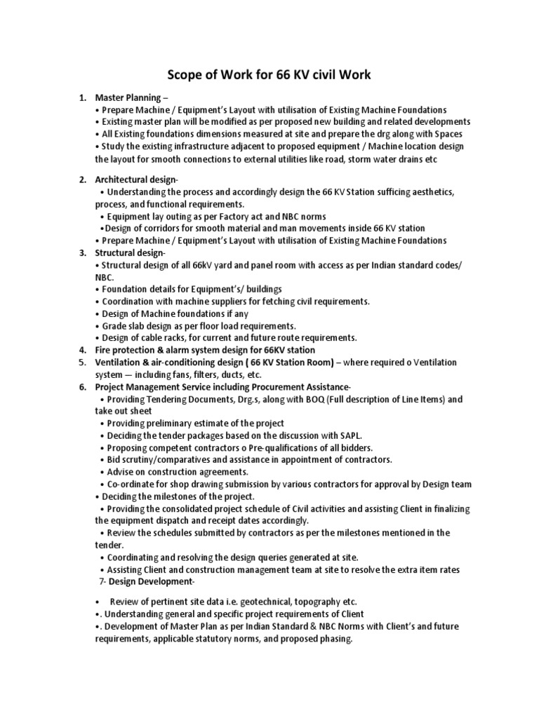 Scope of Work For Civil - 66 KV Subsation | PDF | Economic Sectors | Engineering