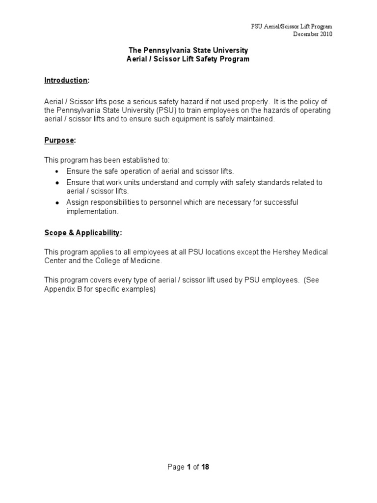 Aerial and Scissor Lift Safety Program | PDF | Elevator | Manufactured ...