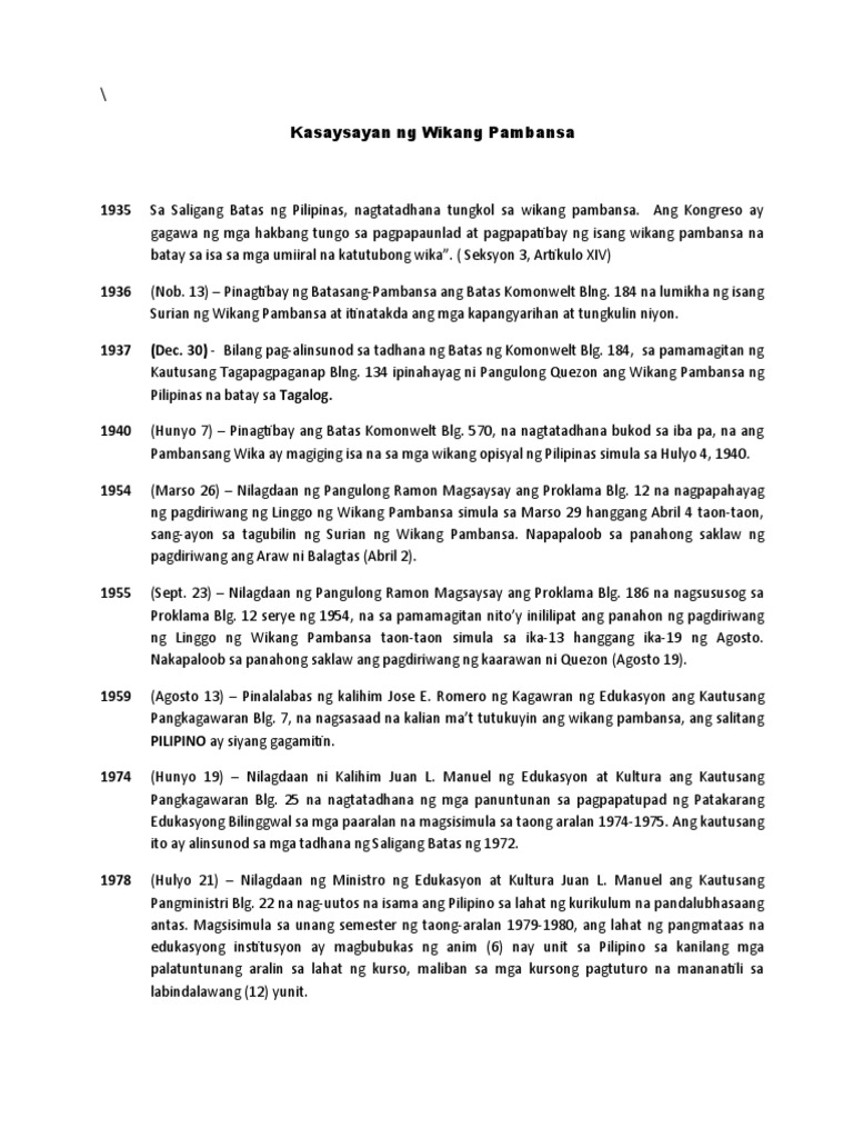 Kasaysayan NG Wikang Pambansa | PDF