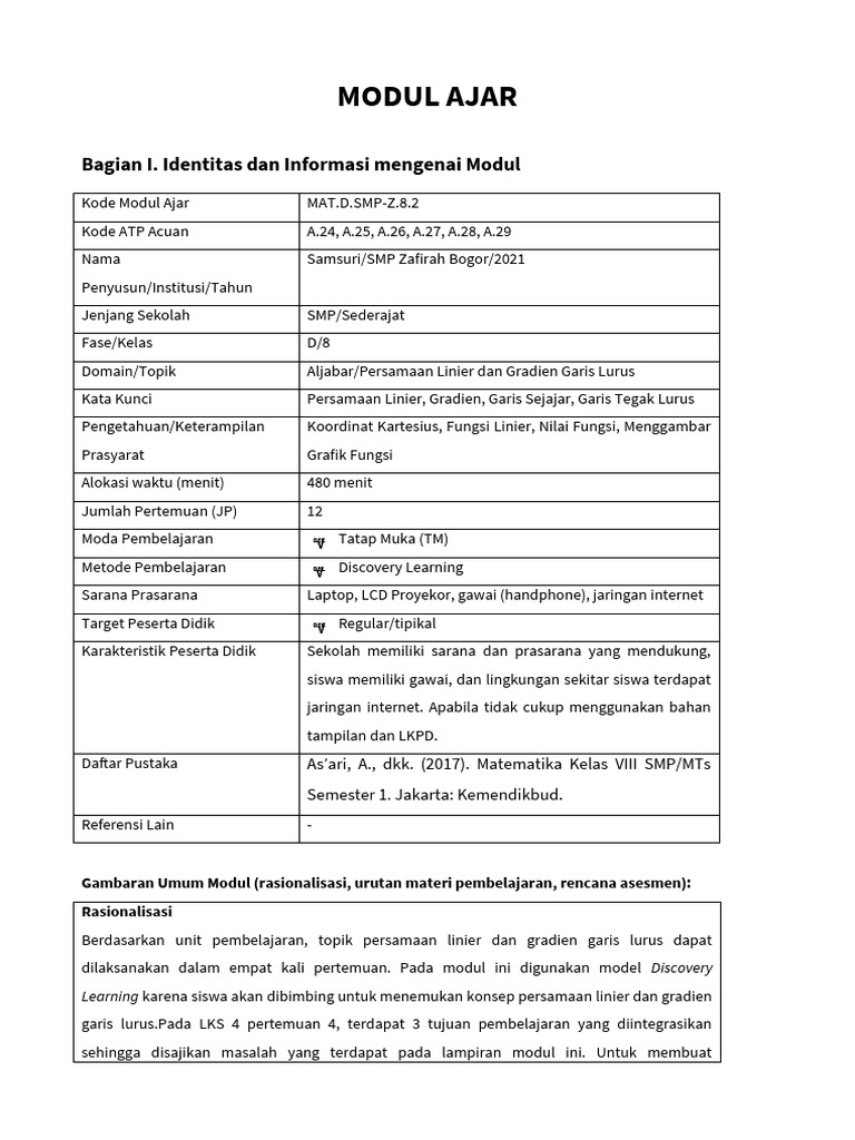 RPP Atau Modul Ajar Matematika Kelas 8 | PDF