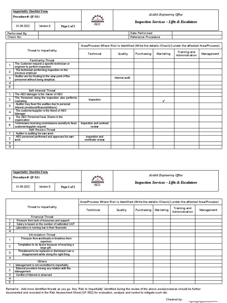 Impartiality Checklist Form | PDF | Audit | Business
