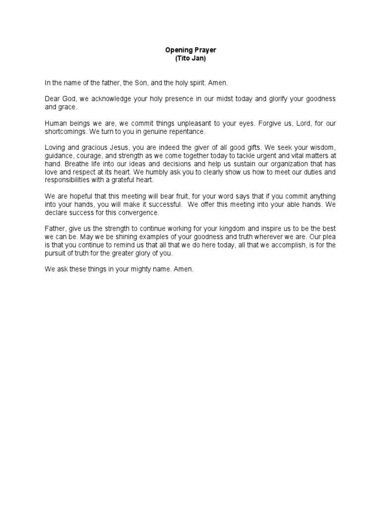 Opening Prayer Tito Jan | PDF | Self-Improvement | Wellness