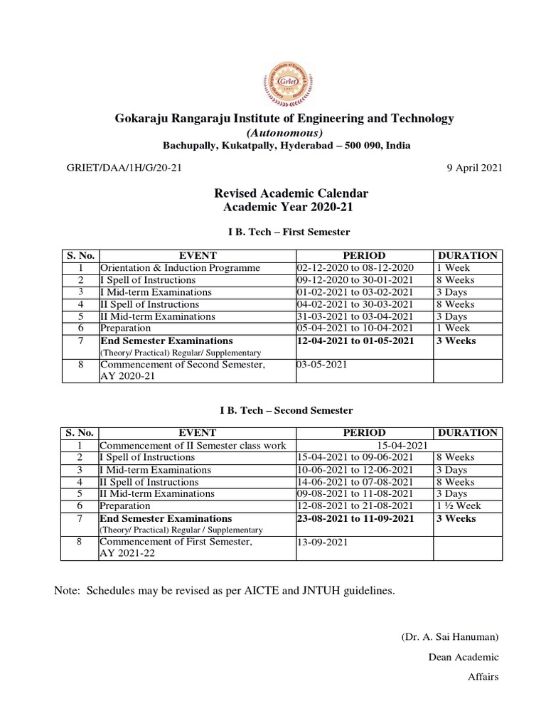 Revised I B.Tech AC | PDF | Academic Term | Public Services