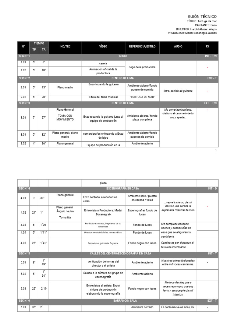 Formato Guión Técnico | PDF