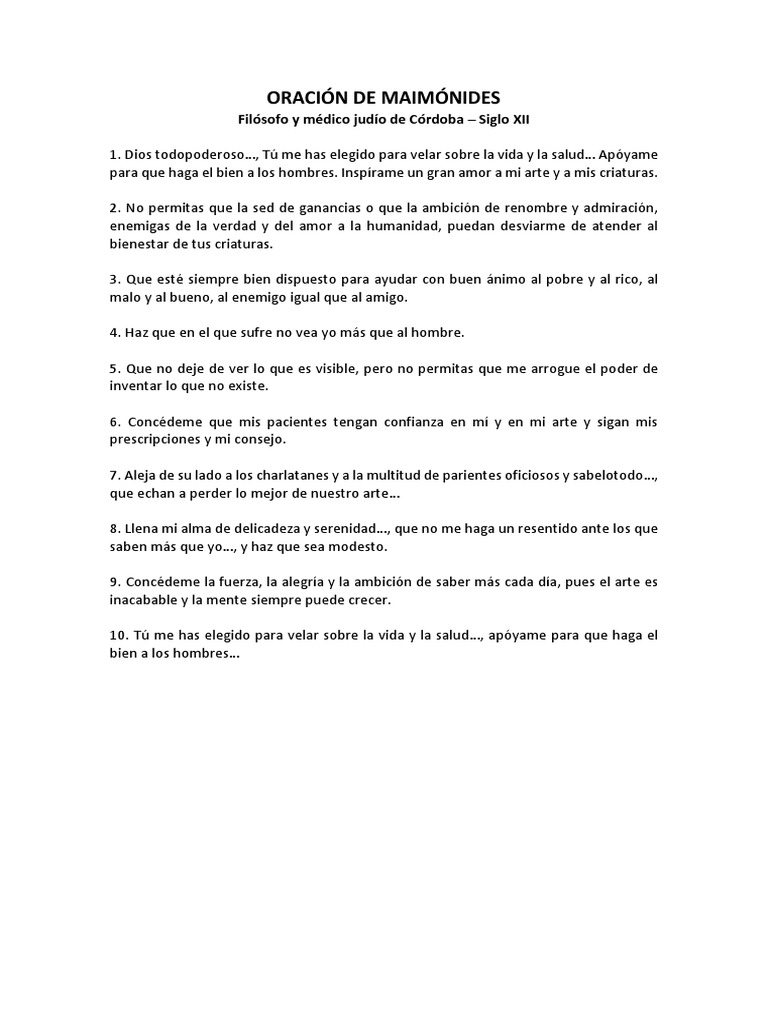 Oración de Maimónides | PDF