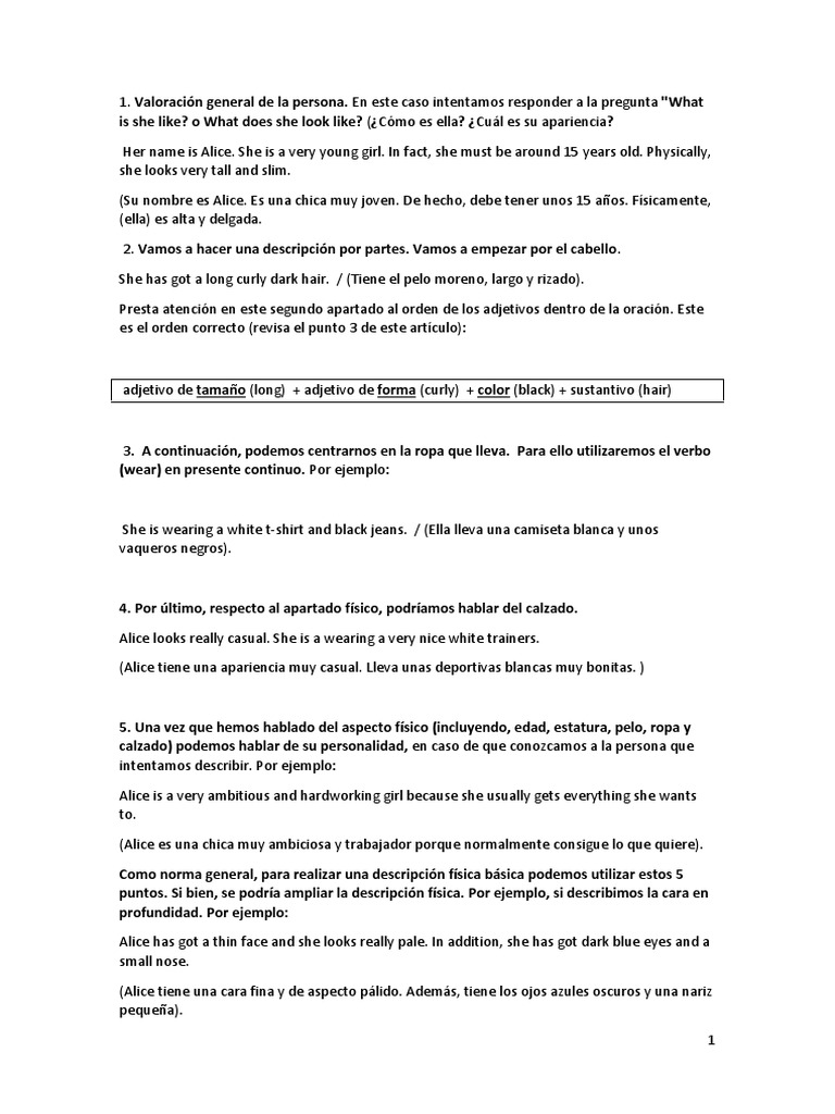 Como Hacer Writing Descripcion | PDF | Artes del Lenguaje y Comunicación