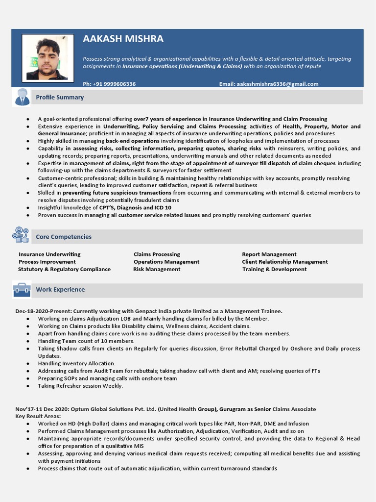 Updated CV Aakash Mishra 6336 (1) - 2 | PDF | Insurance | Underwriting