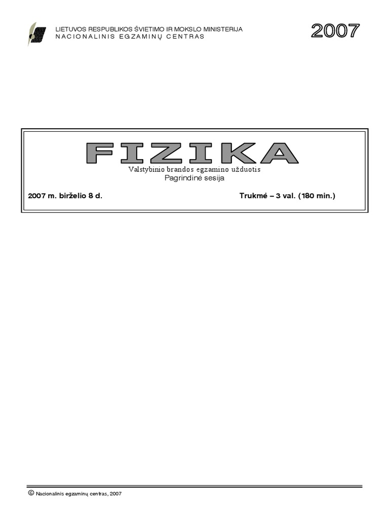 78 Uzduotys 2007 VBE Fizika | PDF