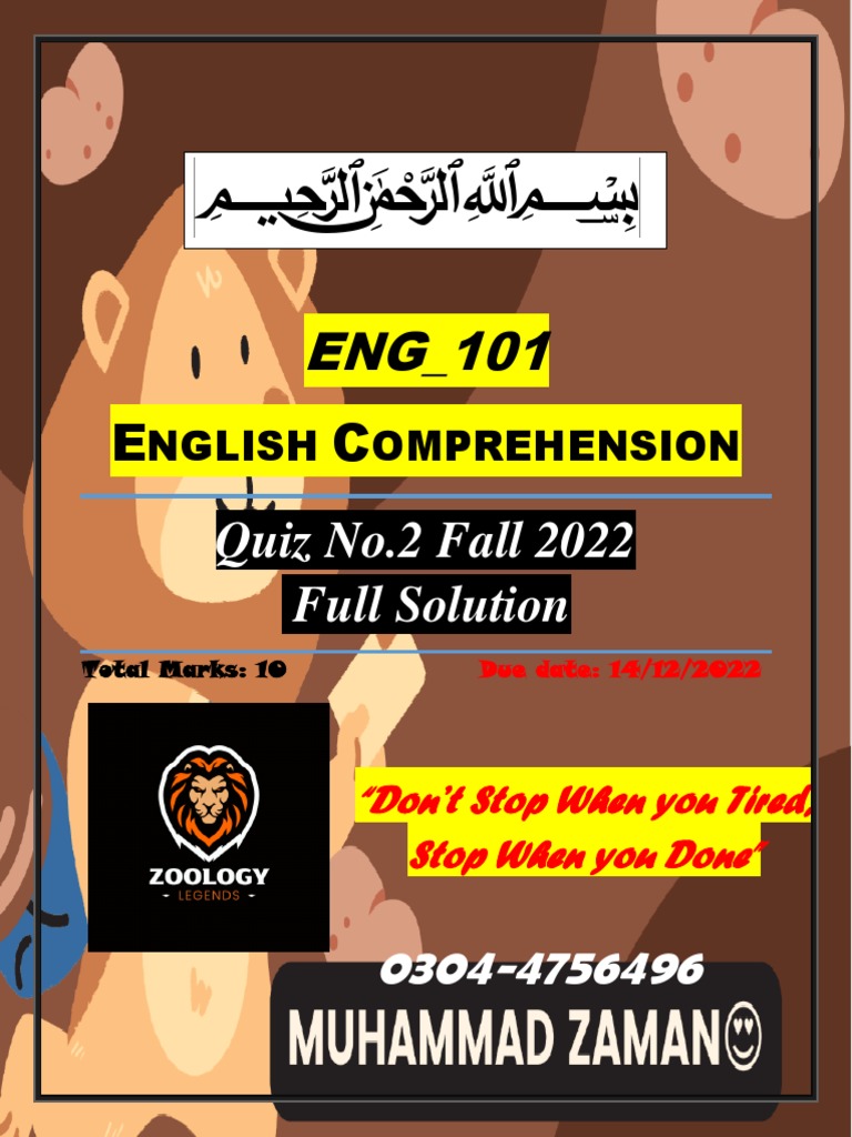 Eng101 - Quiz 2 Fall 2022 by Muhammad Zaman | PDF