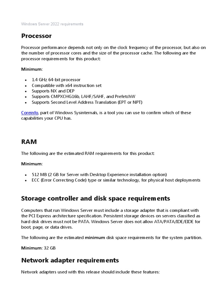 Windows Server 2022 System Requirements | PDF | Business | Computers