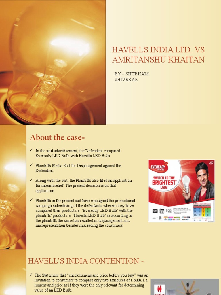 Havells India vs Amritanshu Khaitan LED Bulb Court Case | PDF | Common ...