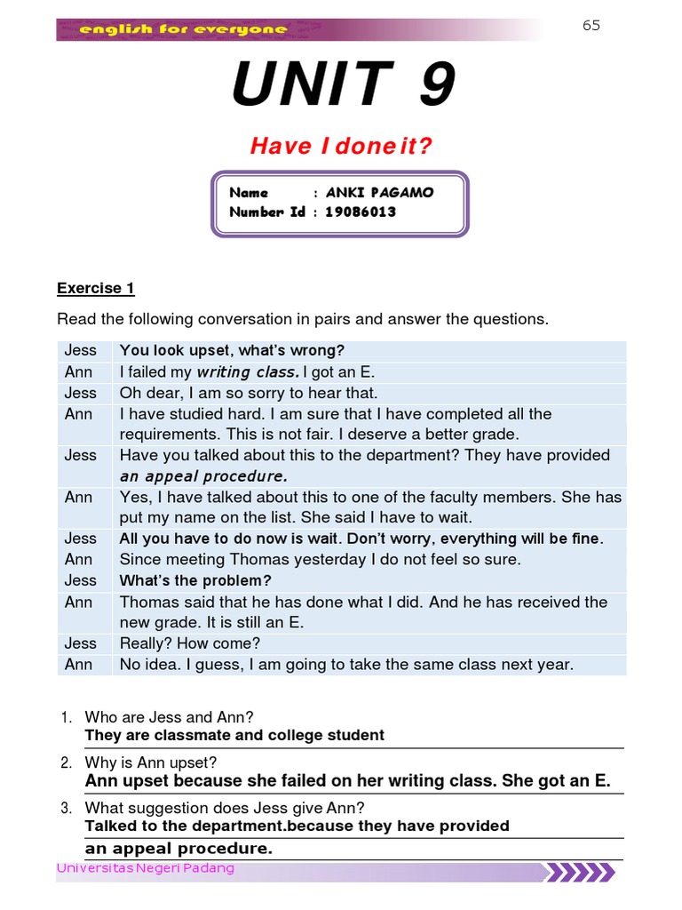 Assignment Week 13 by Anki Pagamo (19086013) | PDF | Perfect (Grammar) | Grammatical Tense