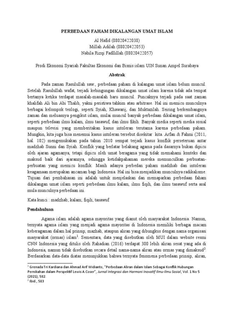 Kel 4 Perbedaan Faham Di Kalangan Umat Islam | PDF
