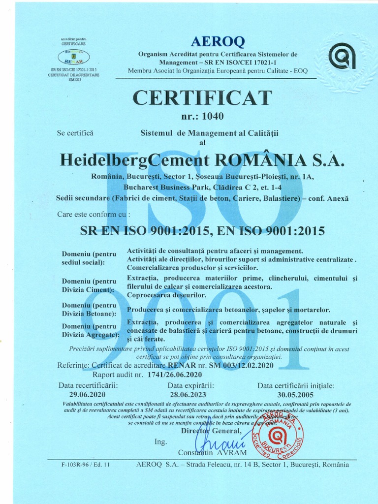 Certificate HeidelbergCement Iso 2020 | PDF