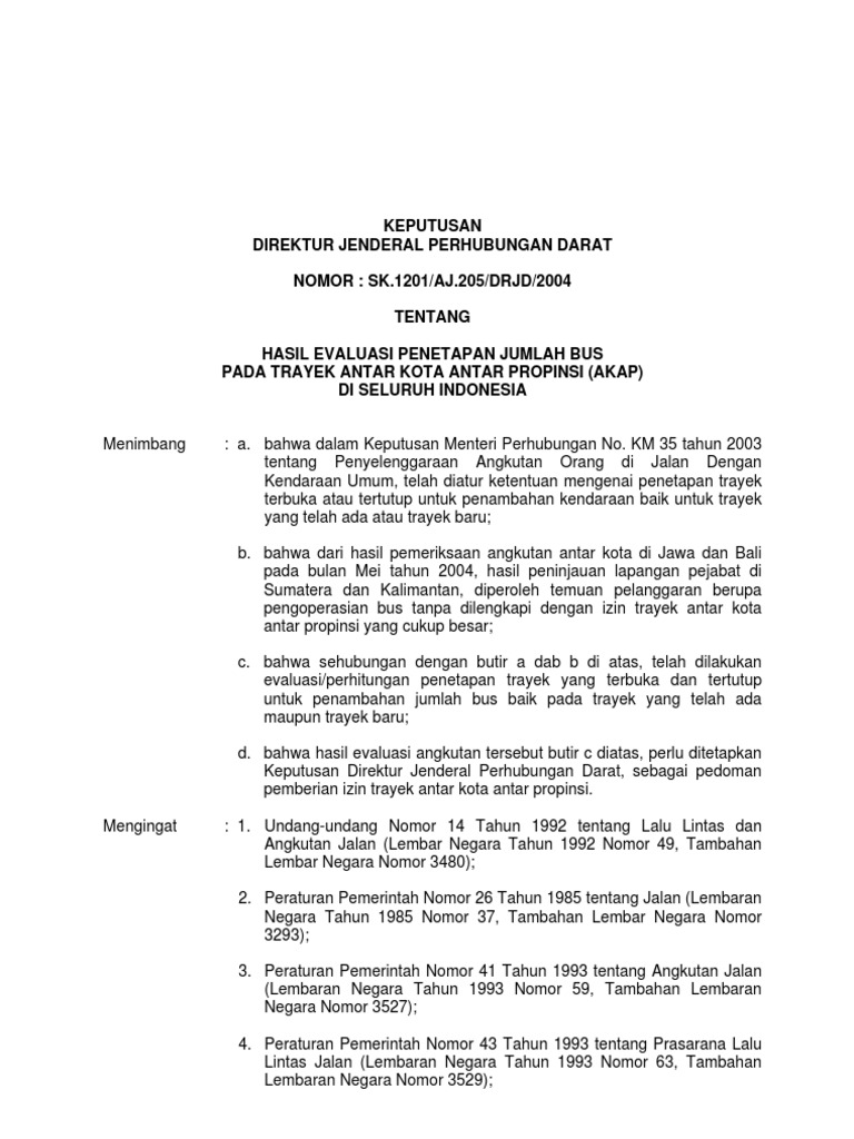 Daftar Trayek Skdirjen1201tahun2004 | PDF | Teknologi & Rekayasa