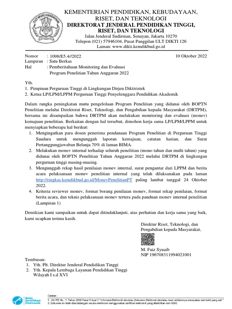 Pemberitahuan Monitoring Dan Evaluasi Tahun Anggaran 2022 - A920e4c2 | PDF