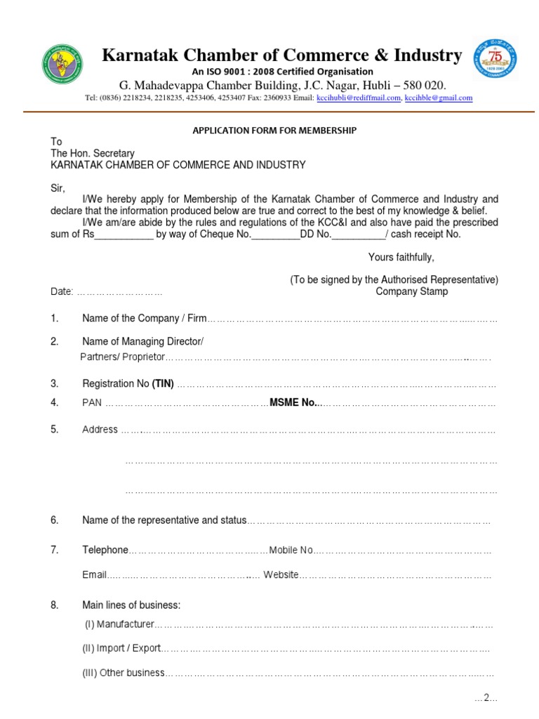 KCCI Membership Form | PDF | Business | Economies