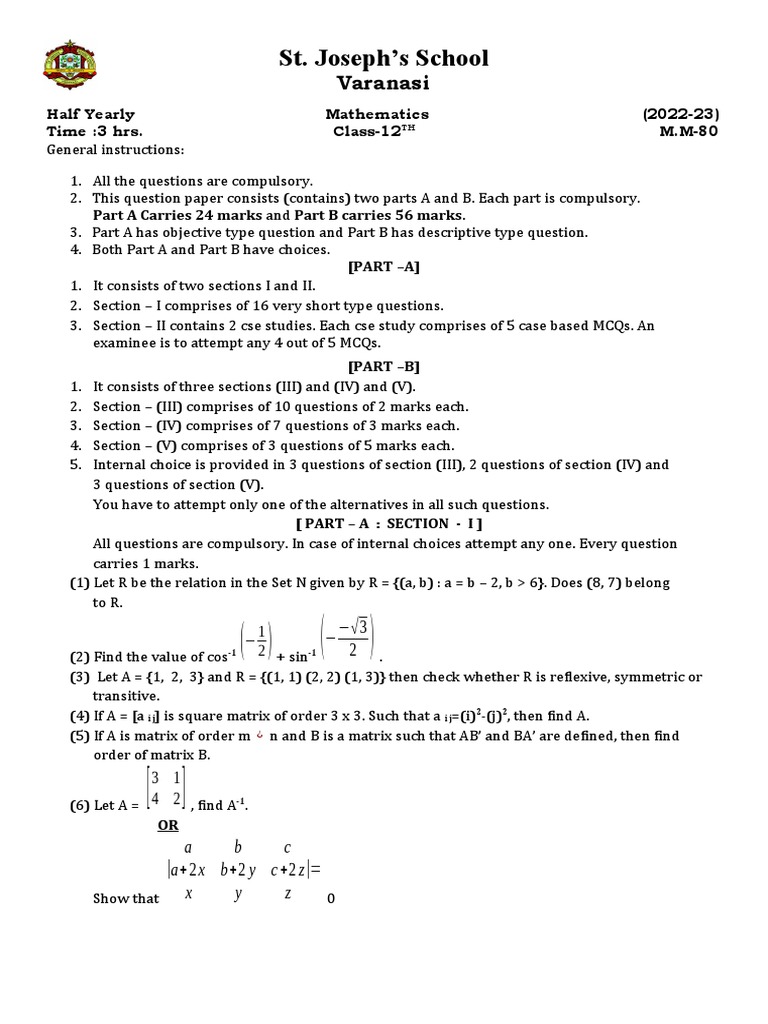12th Mathematics | PDF | Maxima And Minima | Matrix (Mathematics)