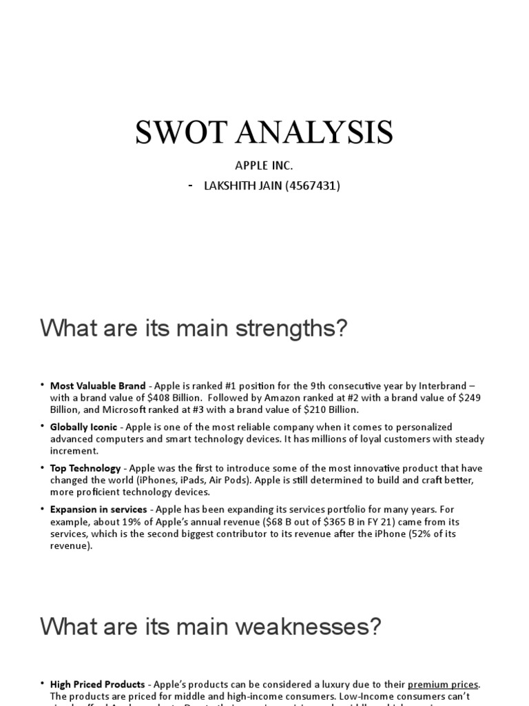 Swot Analysis - Lakshith Jain | PDF | Apple Inc. | Brand
