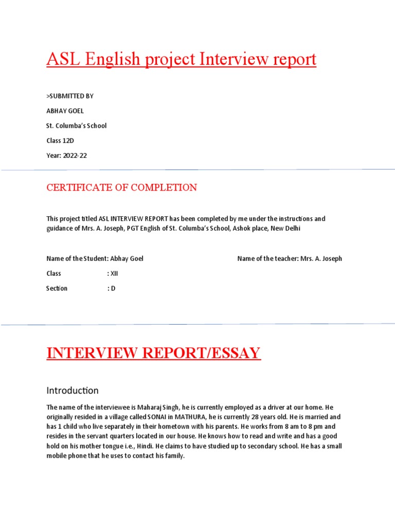 English Asl Project Class 12 | PDF