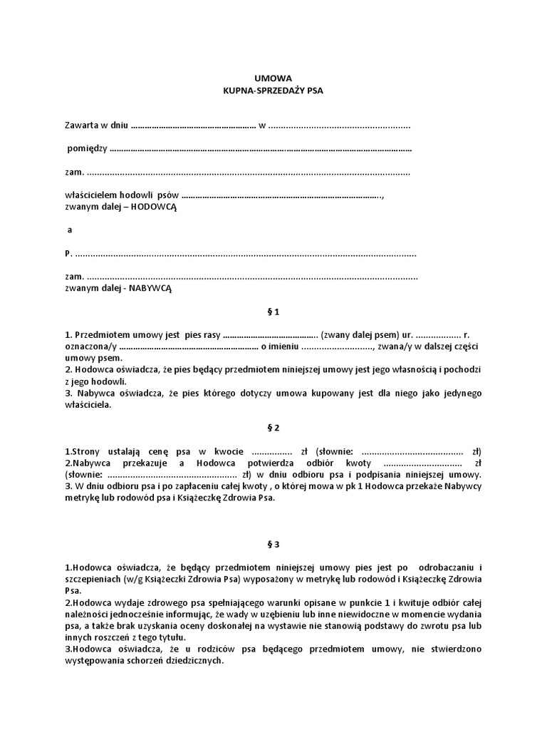 Umowa Kupna Psa | PDF