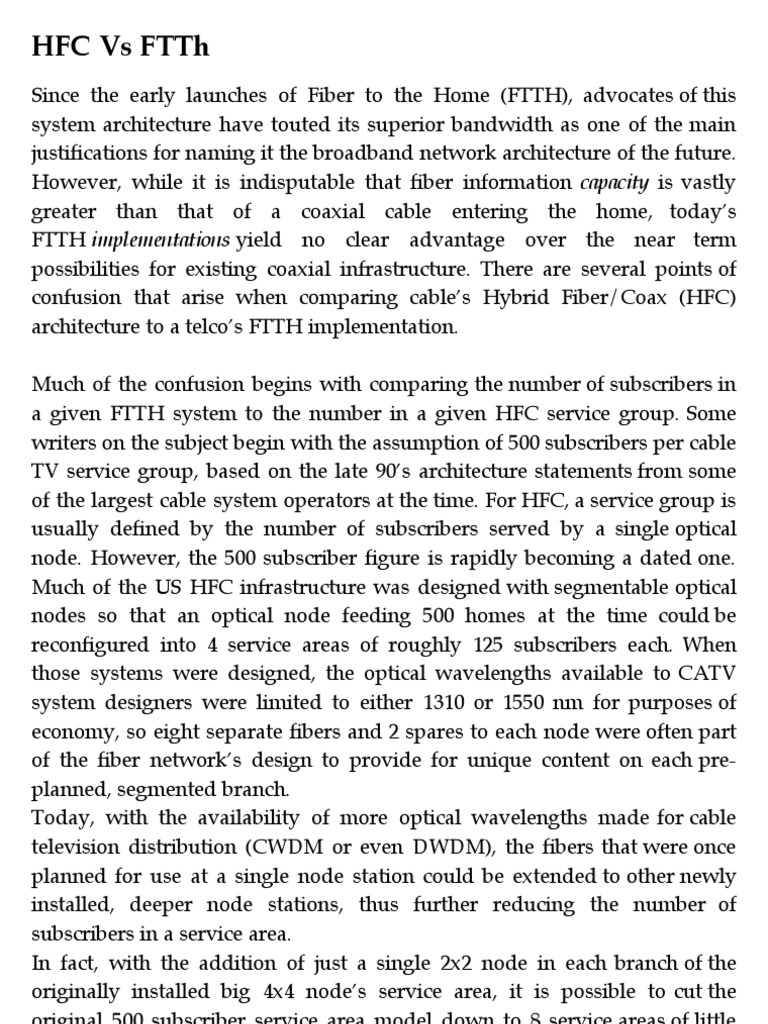 HFC Vs FTTH | PDF | Cable Television | Fiber To The X