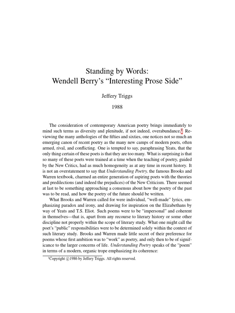 Standing by Words Wendell Berry S Intere | PDF | Poetry