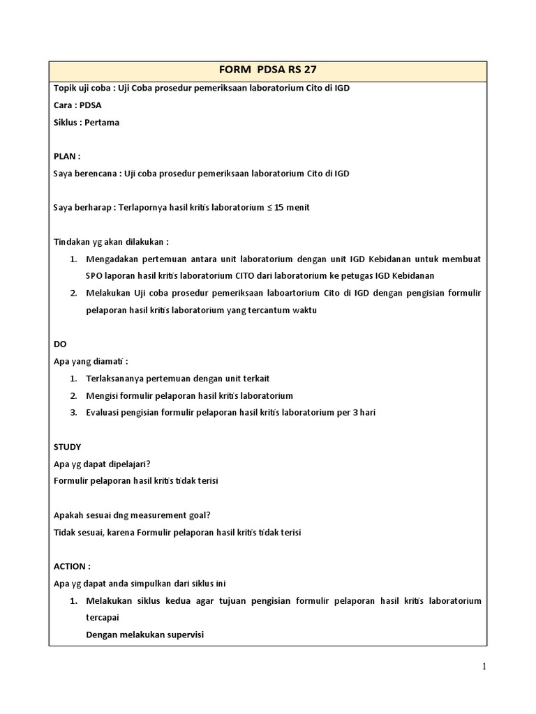 Contoh PDSA | PDF | Bisnis | Pengelolaan Keuangan & Uang