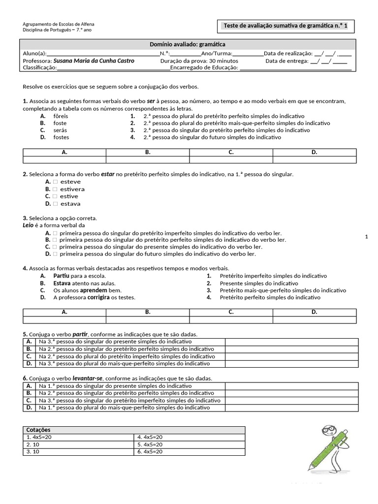 Teste de Gramática 1 Conjugação | PDF | Relações sintáticas | Tipologia ... Teste de Gramática 1 Conjugação | PDF | Relações sintáticas | Tipologia ...