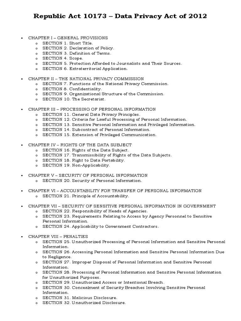 Republic Act 10173 - Data Privacy Act of 2012 With IRR | PDF ...