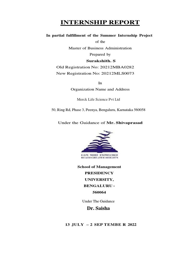 Merck MBA Internship Report Summary | PDF