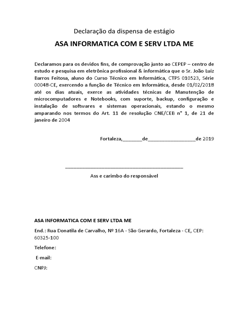 Declaracao de Dispensa de Estagio | PDF