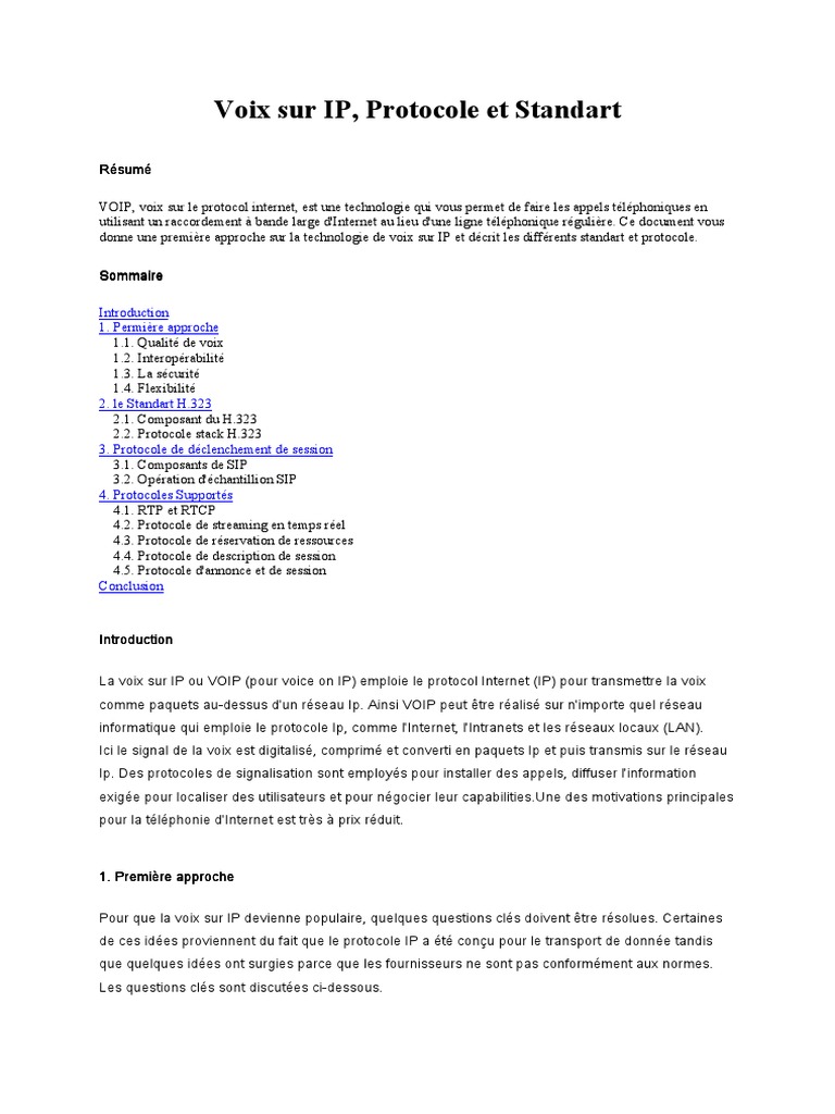 Protocole Voix sur IP et Standards | PDF | séance d'initiation au ...