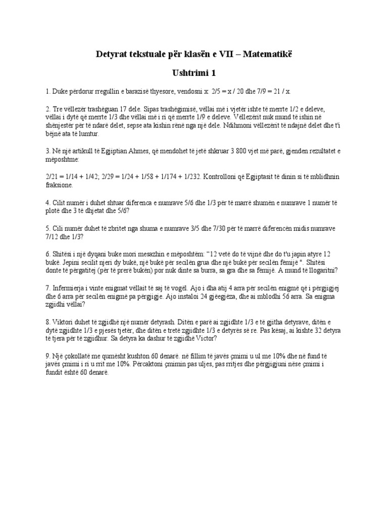 Detyrat Tekstuale Për Klasën e VII | PDF