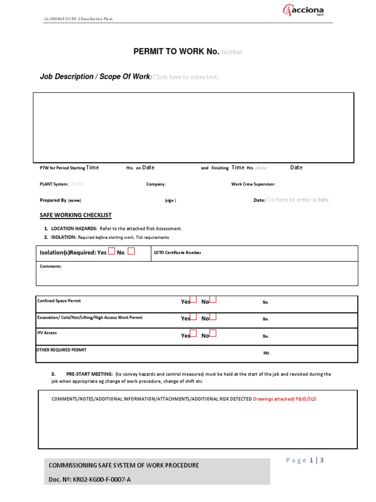 Permit To Work Form | PDF | Safety | Occupational Safety And Health