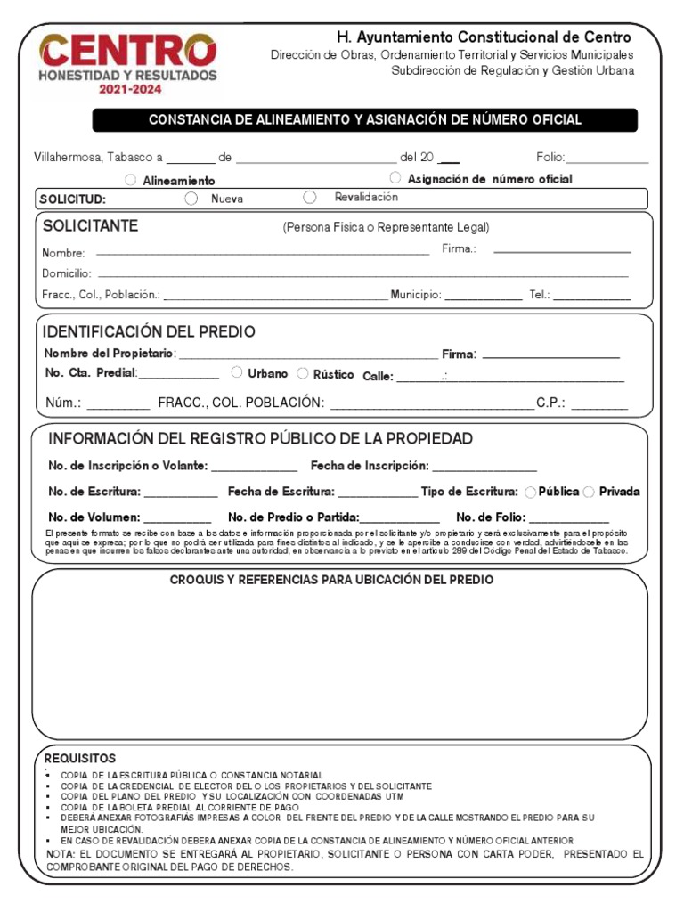 Solicitud de Alineamiento y Número Oficial | PDF | Justicia | Crimen y ...