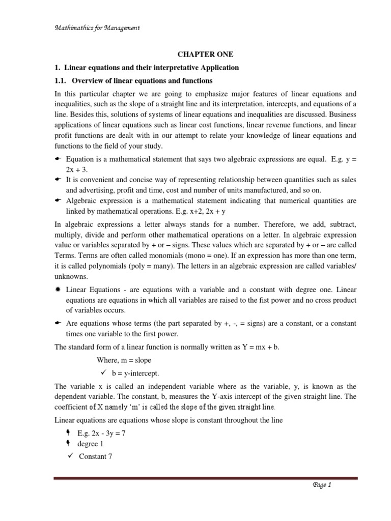 Linear Equations in Management Math | PDF | Matrix (Mathematics ...